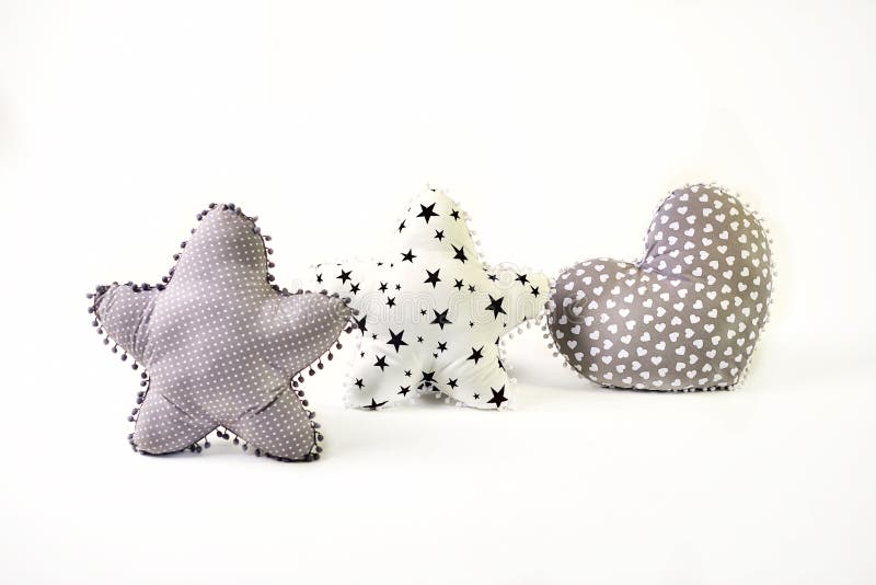 Two Five-pointed Star Shaped Pillow and Heart Shaped Pillow on White Background. Stock Image ...