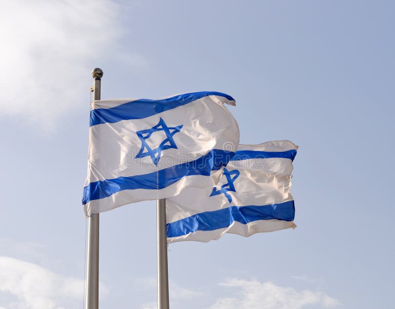 Two Flags of the State of Israel Stock Photo - Image of clouds, blue ...