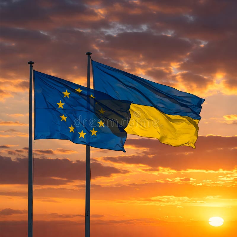 Two Flags, Ukraine and the European Union, Wave Gracefully Under a ...