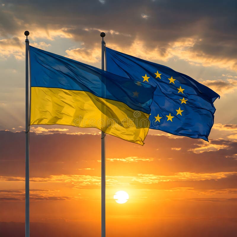 Two Flags, Ukraine and the European Union, Wave Gracefully Under a ...