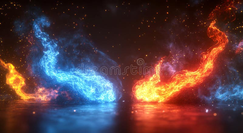 Two Flames are Shown in the Image, One Blue and One Red Stock Photo ...