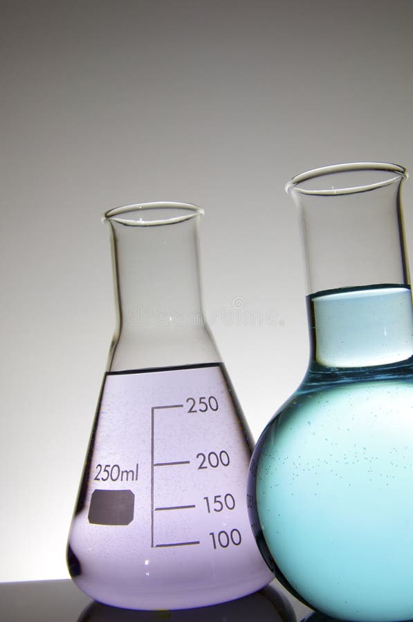Two flasks in perspective stock photo. Image of study - 2128430