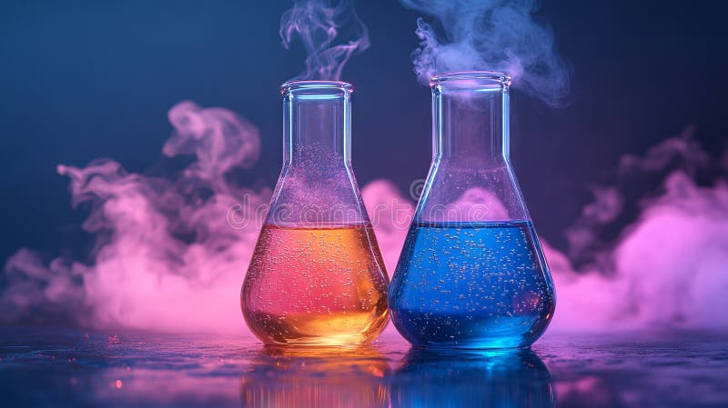 Two Flasks with Colored Liquids in Them Stock Image - Image of mixture ...