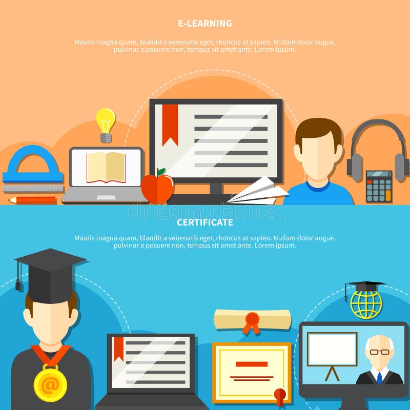 Two Flat Learning Banner Set Stock Vector - Illustration of monitor ...