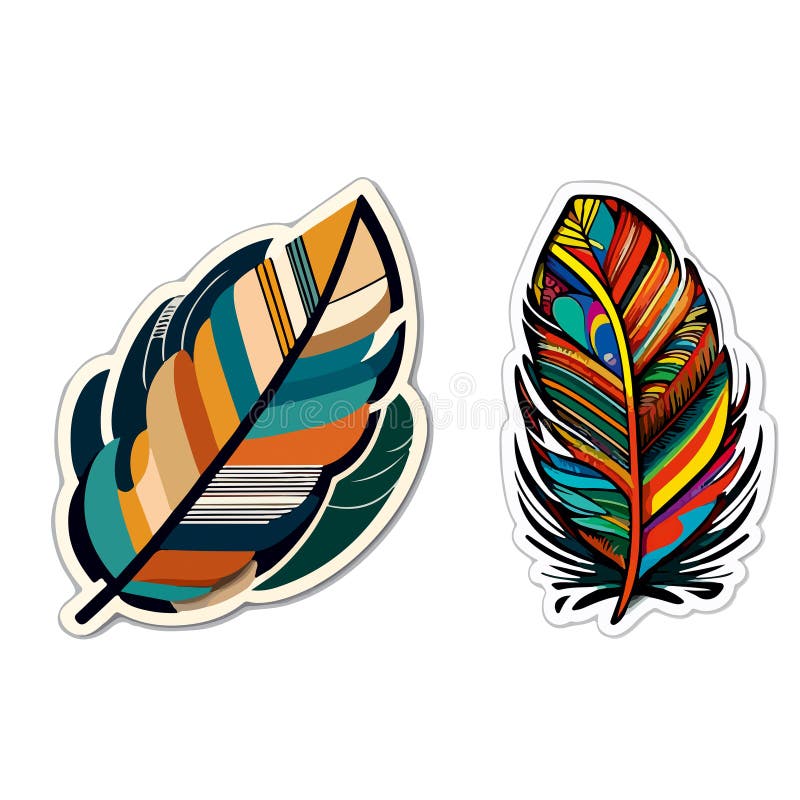 Two Flat Stickers in the Form of Multi-colored Feathers. for Your ...