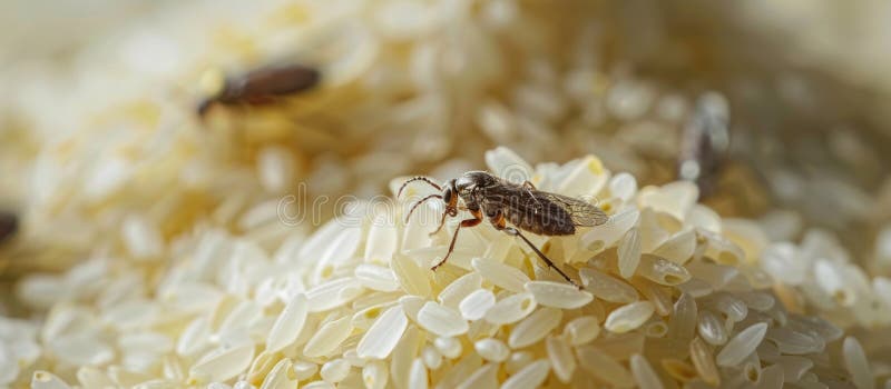 Two Flies on Pile of Rice stock image. Image of source - 314866549