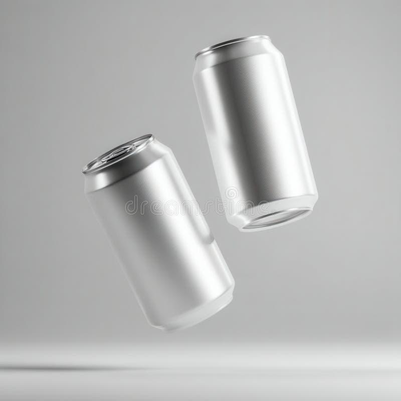 Two Floating Blank Aluminum Cans in a Minimalist Setting with Soft ...