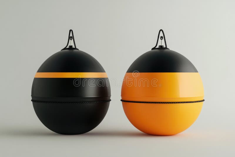 Two Floating Buoys in Orange and Black Colors, Side by Side Stock Image ...