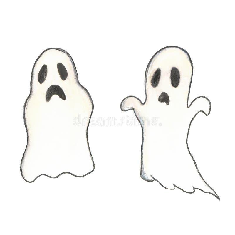 Two Floating White Ghosts Watercolor Style Isolated on White Generative ...