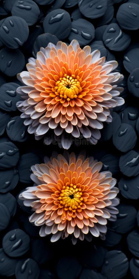 Illusory Wallpaper Portraits: Two Colored Flowers on Black Water Stock ...