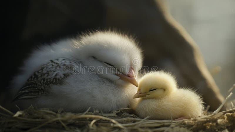 Two Fluffy Baby Birds Resting Together in Nest Stock Illustration ...