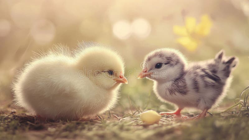 Two Fluffy Baby Chicks in a Sunny Field Stock Illustration ...
