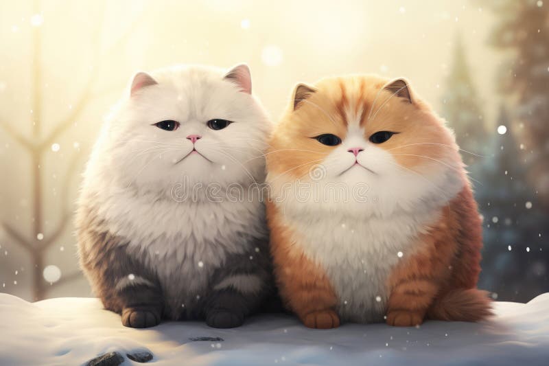 Two Fluffy Funny Kittens Outdoors in Winter Stock Image - Image of wool ...