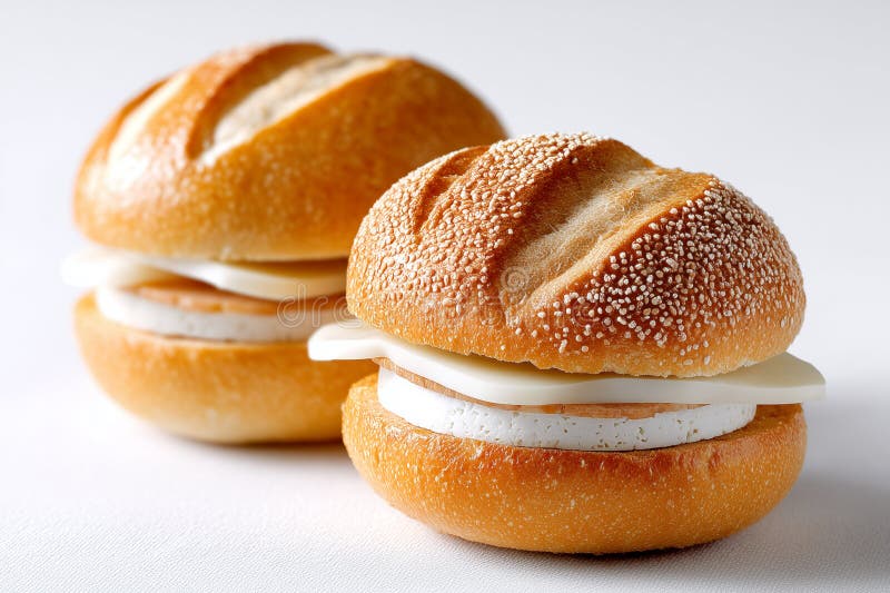 Two Fluffy Sandwich Rolls Stacked in Minimalist Style, Featuring Soft ...