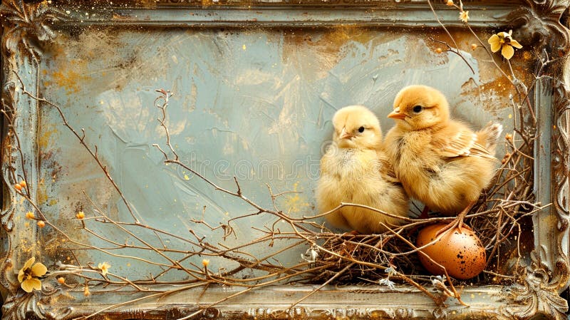 Soft Feathers and Gentle Companionship among Chicks in a Rustic Setting Stock Illustration ...