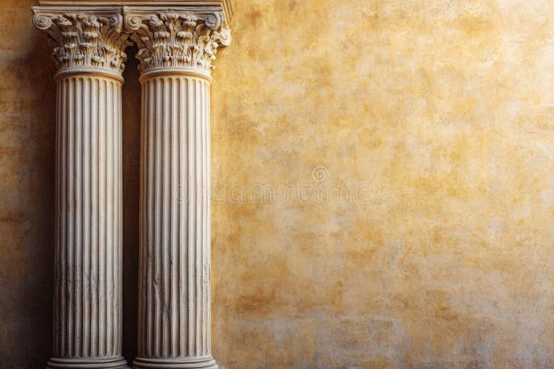Two Fluted Columns Standing in Front of an Old Ochre Wall, Creating a ...