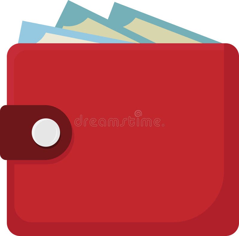 Two Fold Red Wallet with Blue Banknotes. Vector Icon for Apps, UI and ...