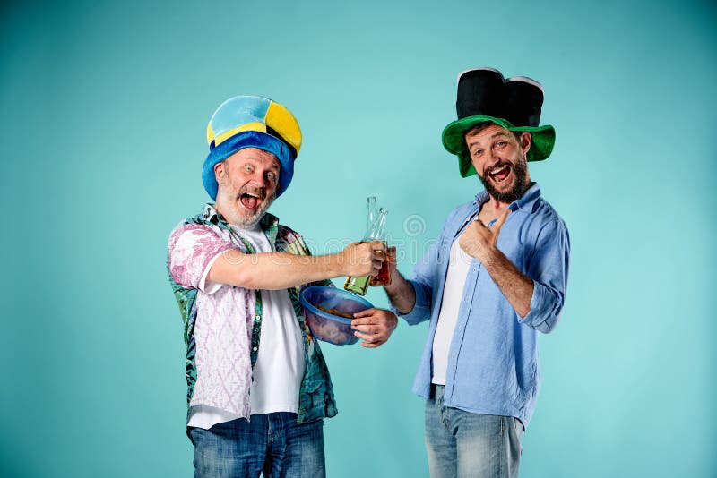 The Two Football Fans Over Blue Stock Photo - Image of competition ...
