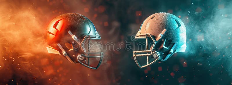 Two Football Helmets are Shown in a Blue and Orange Background by AI ...