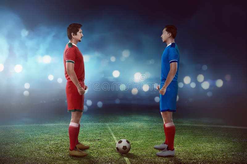 Two Football Player Facing Each Other Stock Photo - Image of ...