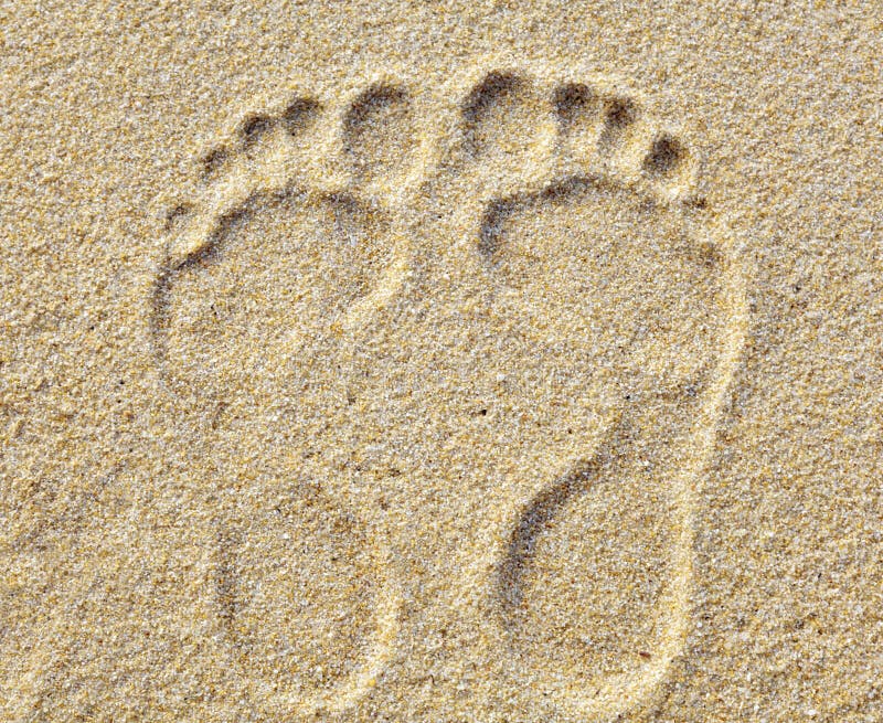 Two Footprints in Sand at the Beach Stock Image - Image of footpath ...