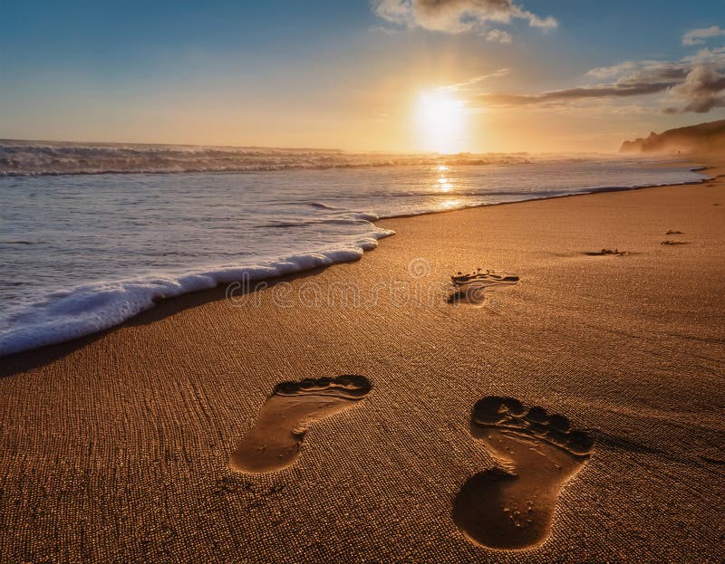 Two Footprints Side by Side on Sand, Symbolizing Walking through Life ...