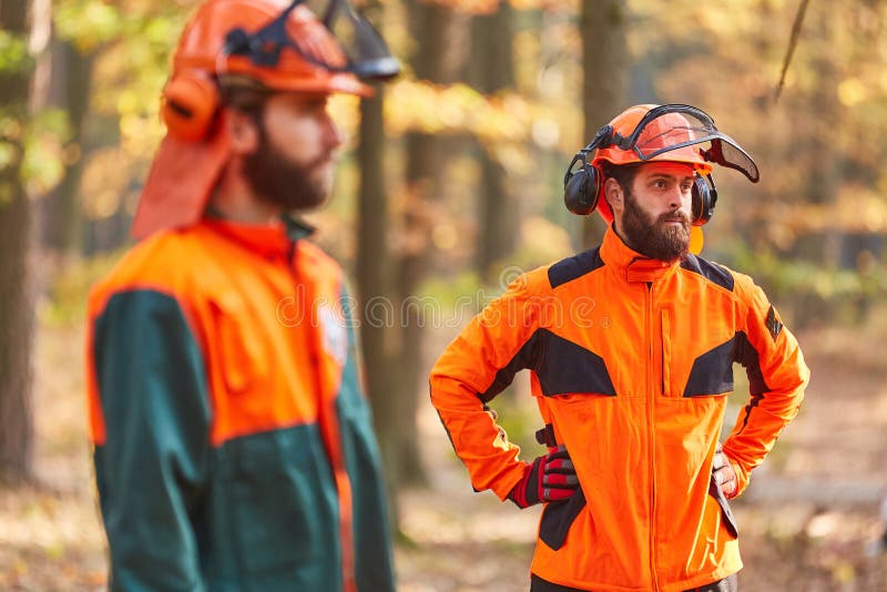 Lumberjack Or Forest Worker With Safety Helmet Stock Photo - Image of ...