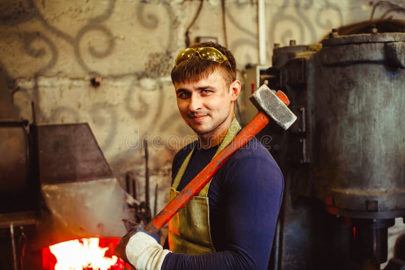 The Blacksmith is at the Forge Stock Image - Image of anvil, craftsman ...