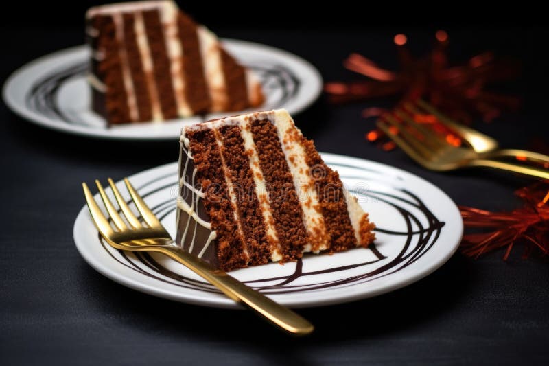Two Forks Crossed on a Plate with Cake Slices Stock Photo - Image of ...