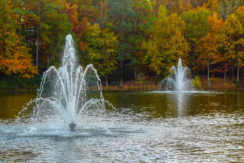 Two Fountains in a Pond stock photo. Image of nature - 98209654