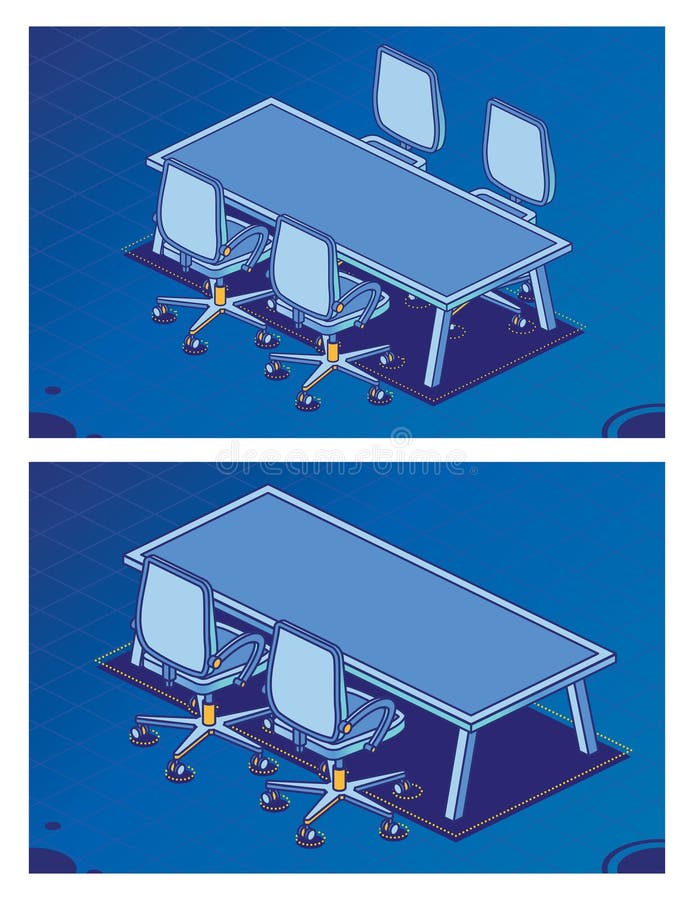 Two and Four Isometric Office Chairs on Wheels and Modern Table with ...