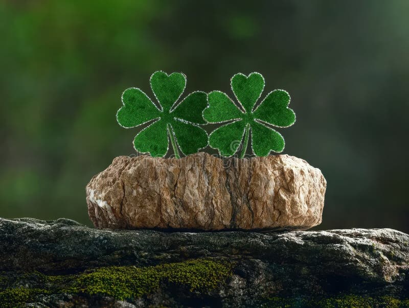 Two Four-leaf Clovers on a Rock Stock Illustration - Illustration of ...