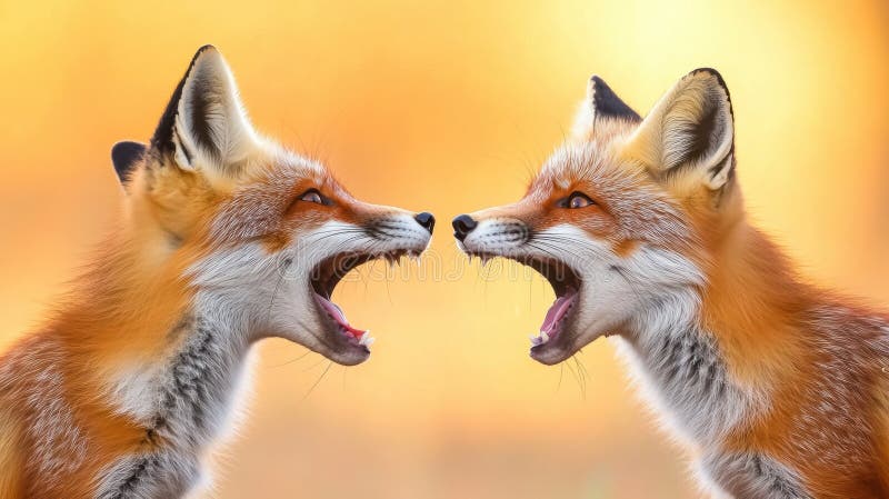 Two Foxes are Facing Each Other with Their Mouths Open, AI Stock Photo ...