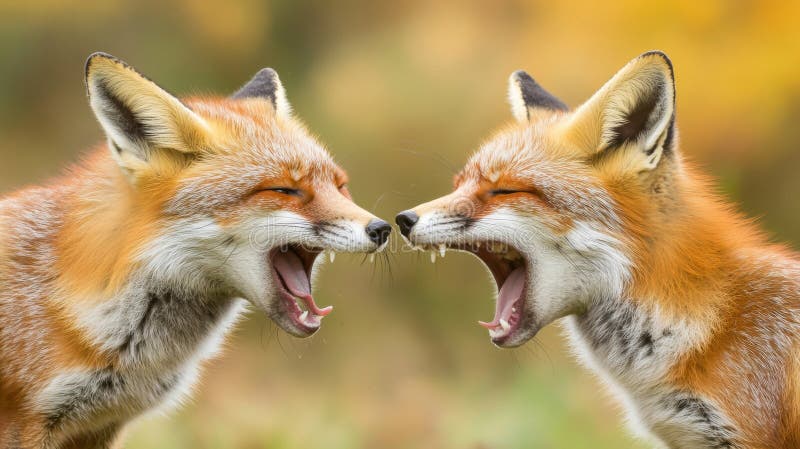 Two Foxes are Facing Each Other with Their Mouths Open, AI Stock Image ...