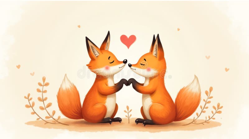 Two Foxes are Hugging Each Other and One of Them Has a Heart on Its ...
