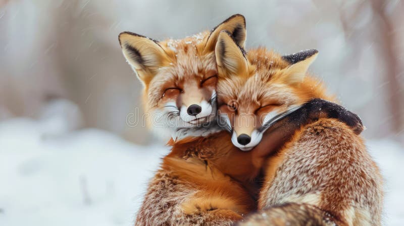 Two Foxes are Hugging. Selective Focus Stock Illustration - Illustration of funny, isolated ...