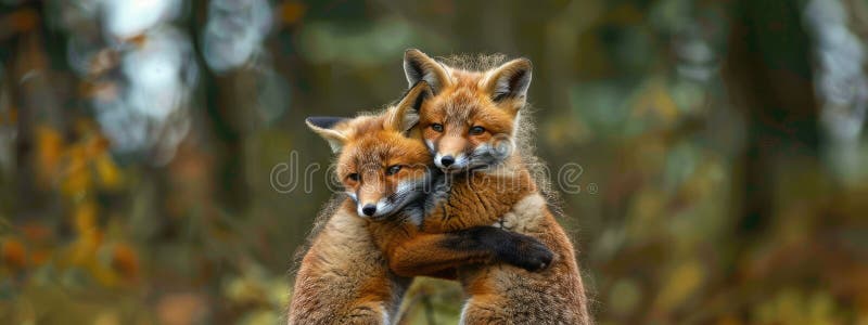 Two Foxes are Hugging. Selective Focus Stock Illustration ...