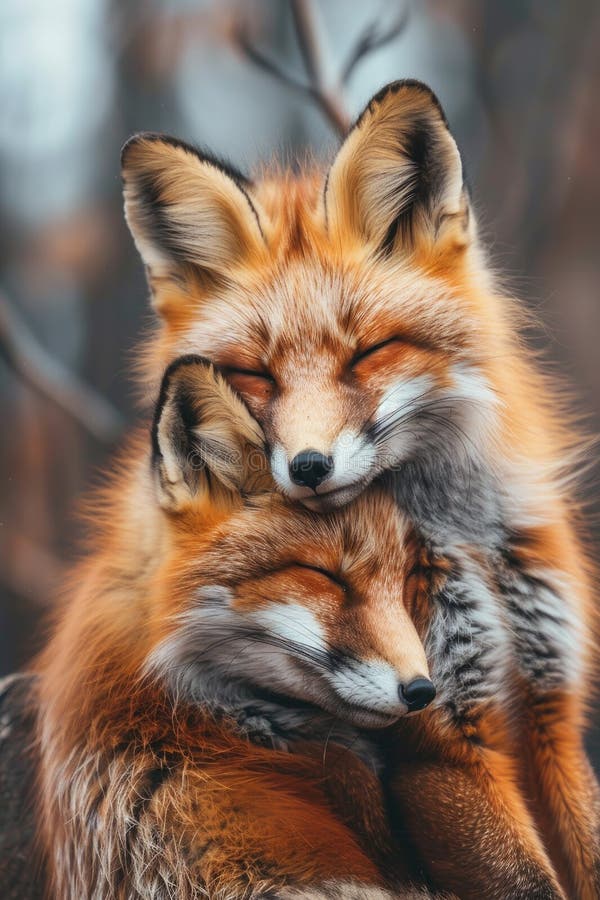 Two Foxes are Hugging. Selective Focus Stock Illustration ...