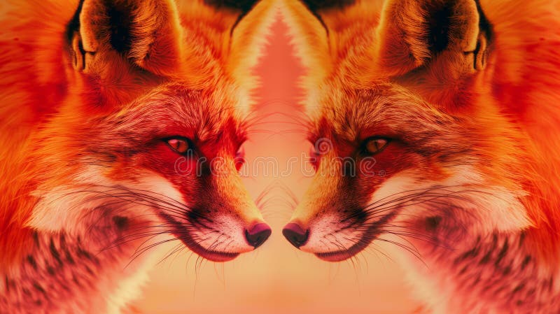 Two Foxes are Looking at Each Other in a Mirror, AI Stock Image - Image ...