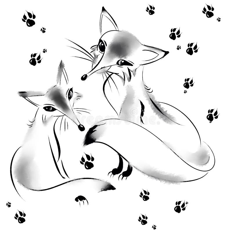 Two foxes and traces stock illustration. Illustration of style - 102472761