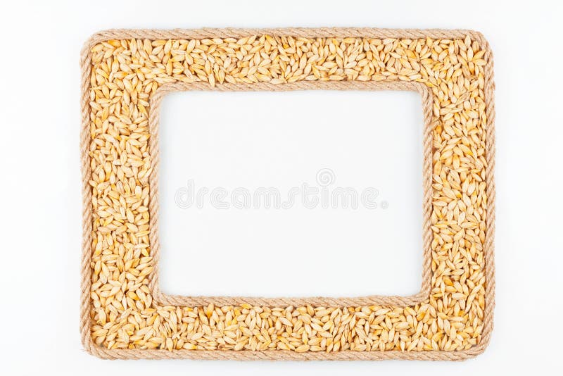 Two Frames Made of the Rope with Barley Grain on a White Backgro Stock ...