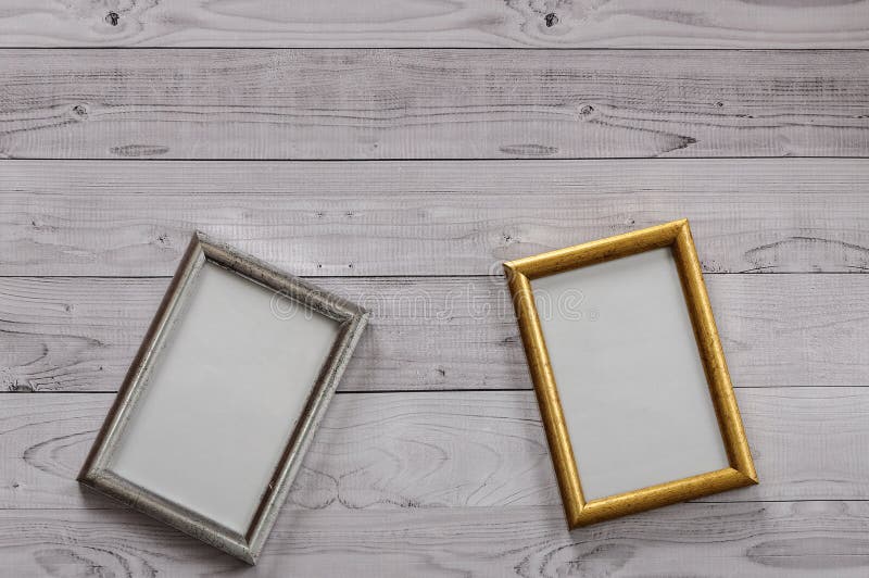 Two Frames for Photos on a Light, Vintage Wooden Background Stock Image ...