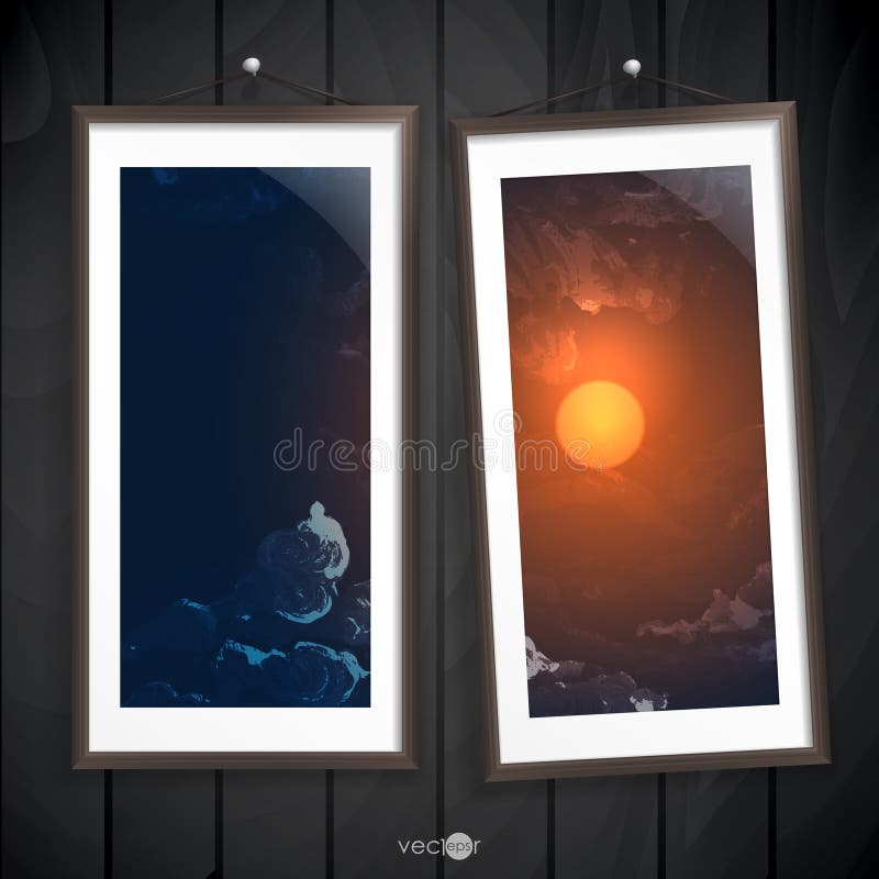 Two Frames of Picture on a Striped Old Wall Stock Vector - Illustration ...