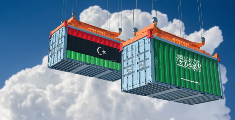 Two Freight Container with Libya and Saudi Arabia Flag. Stock ...