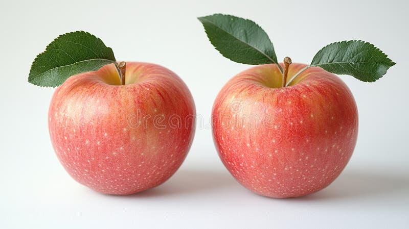Two Fresh Apples with Leaves on a White Background Stock Illustration ...