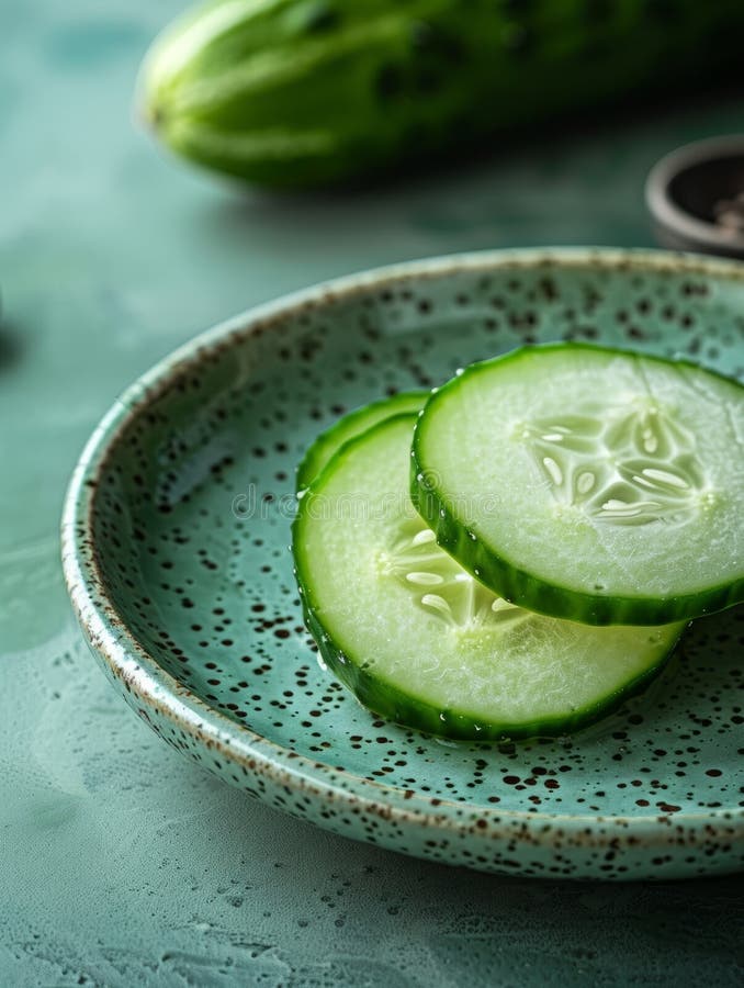 Two Fresh Cucumber Slices on a Ceramic Plate. Stock Image - Image of ...