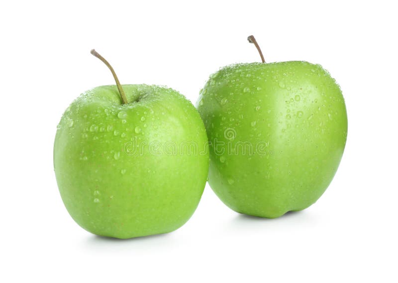Two Fresh Green Apples Isolated on White Stock Photo - Image of vegan ...