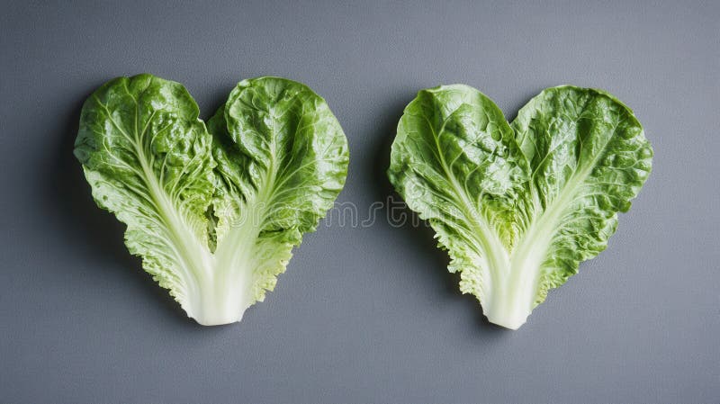 Two Fresh Romaine Lettuce Hearts on Gray Background Stock Illustration ...