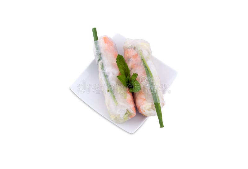 Two Fresh Shrimp Spring Rolls on White Plate Stock Image - Image of ...