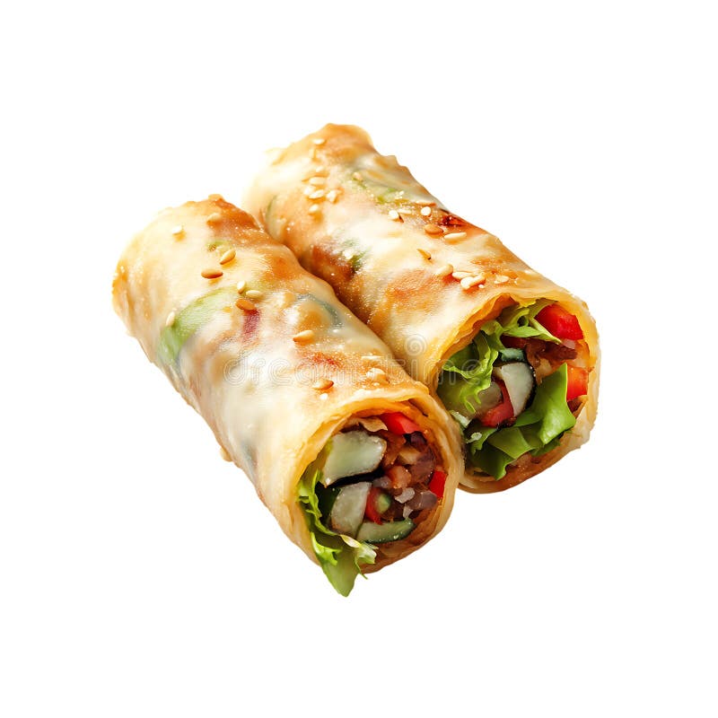 Two Fresh Spring Rolls with Vegetables Against Transparent Background ...